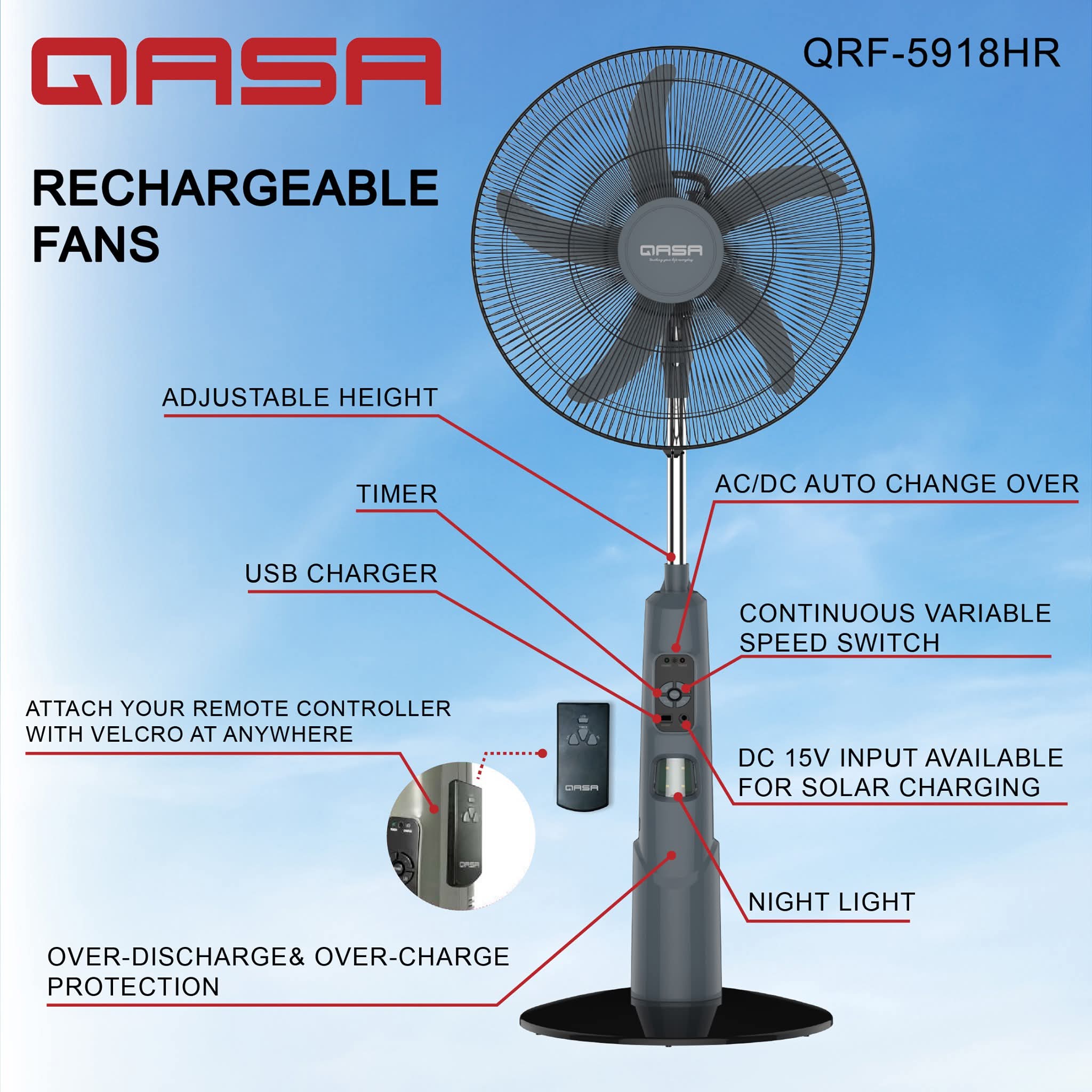 Qasa rechargeable standing fan with remote – Shuksvarieties